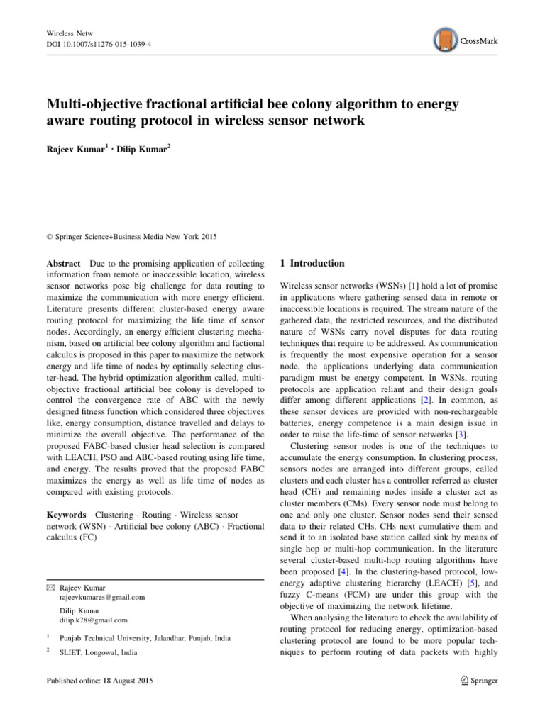 .Multi-Objective Fractional Artificial Bee Colony Algorithm To Energy Aware Routing Protocol in ...