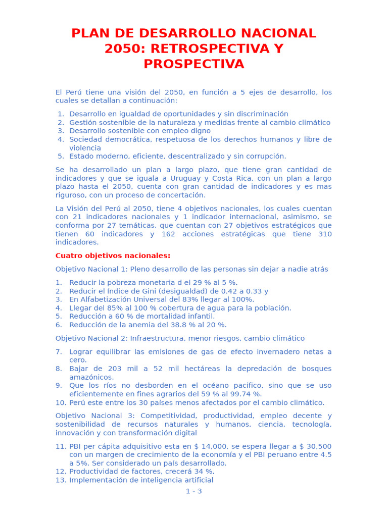 Plan de Desarrollo Nacional 2050 | PDF | Perú | Presupuesto
