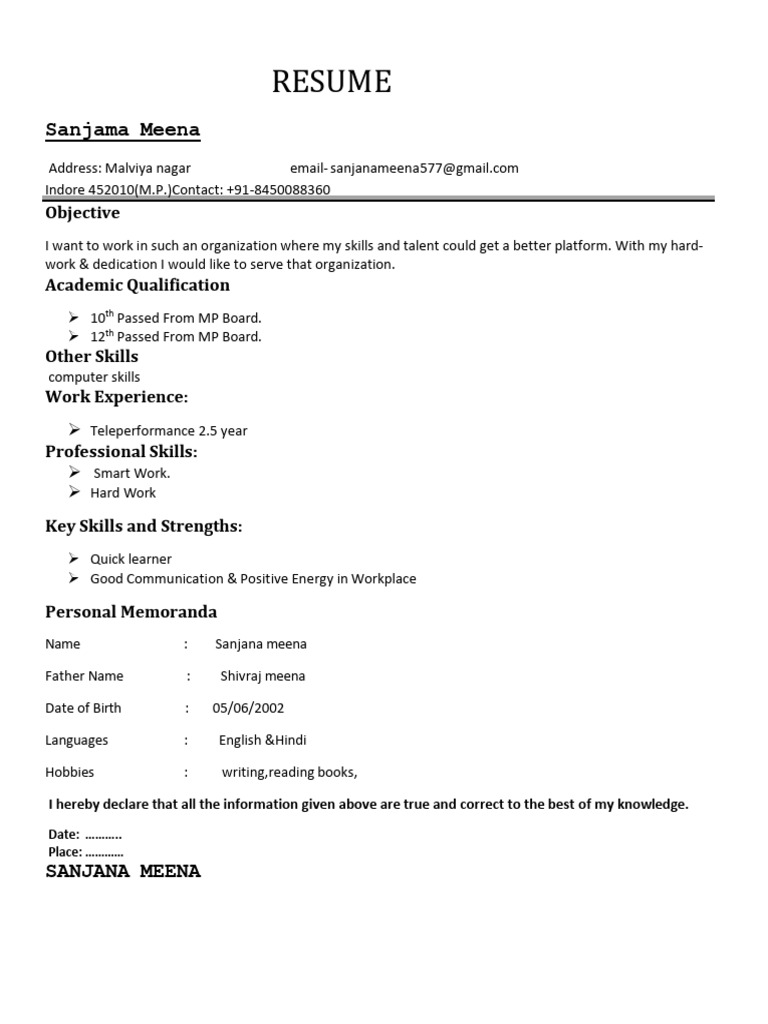 Sanjana Meena Resume | PDF