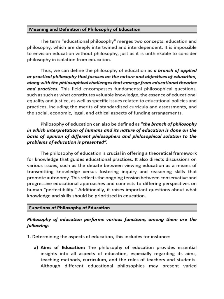 Definition of Philosophy of Education | PDF | Philosophy Of Education ...
