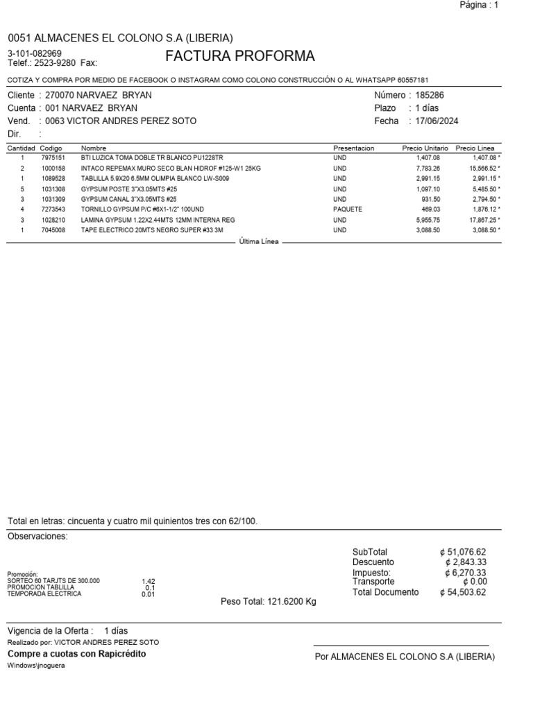Proformas 185286 | PDF