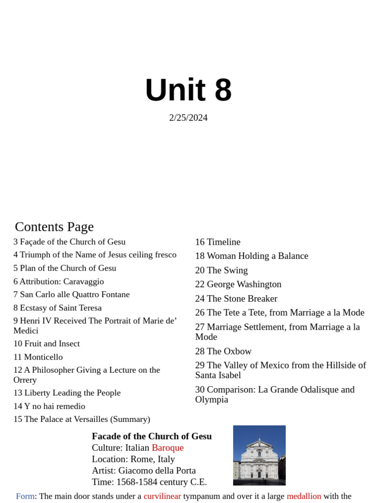 Unit 8 Baroque, Rococo, Neoclasscism Notebook | PDF