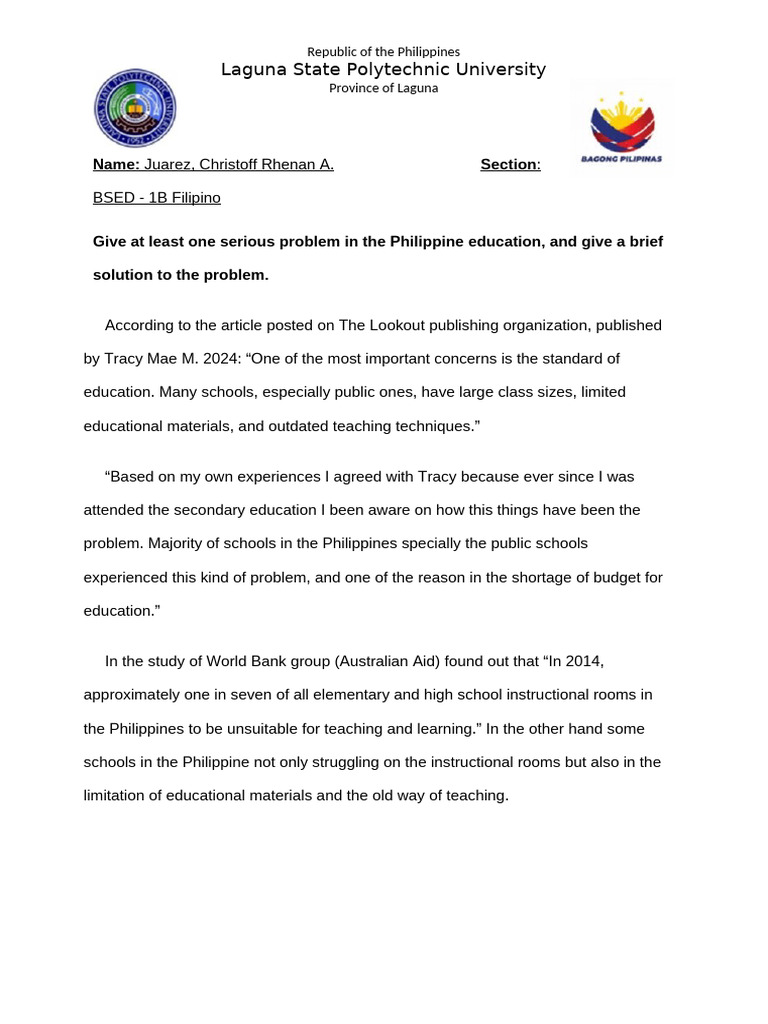 Key Issues in Philippine Education 2024 | PDF | Teachers | Human ...
