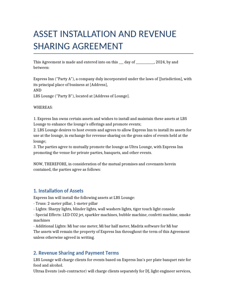 Asset Installation Agreement | PDF | Indemnity | Legal Liability