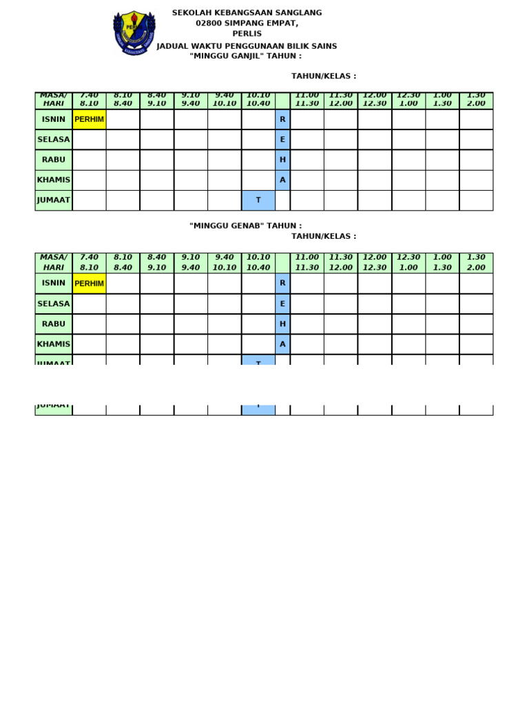 JADUAL WAKTU Kosong | PDF