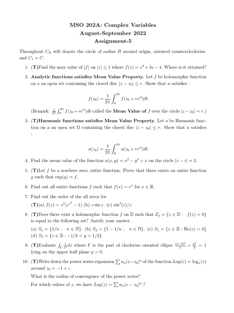Assignemnt 5 | PDF | Complex Analysis | Holomorphic Function