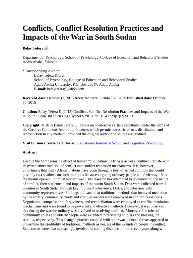 Conflicts, Conflict Resolution Practices and Impacts of The War in ...