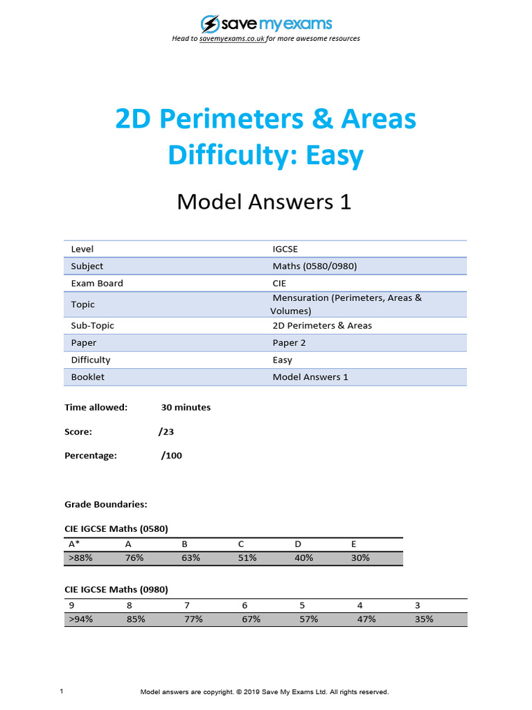 2D Perimeters - Areas - Easy 1 | PDF | Area | Elementary Mathematics