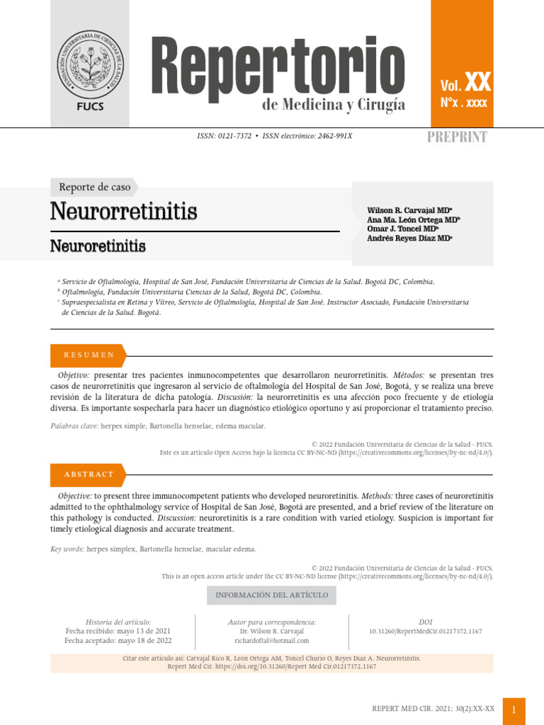 Neurorretinitis en Pacientes Inmunocompetentes | PDF | Percepción ...