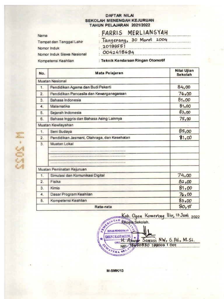Faris Transkip Nilai | PDF