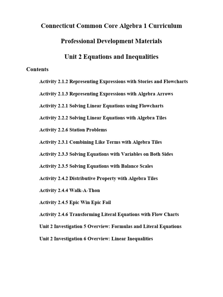 Alg1 PD Unit 2 Equations and Inequalities | PDF | Equations | Algebra