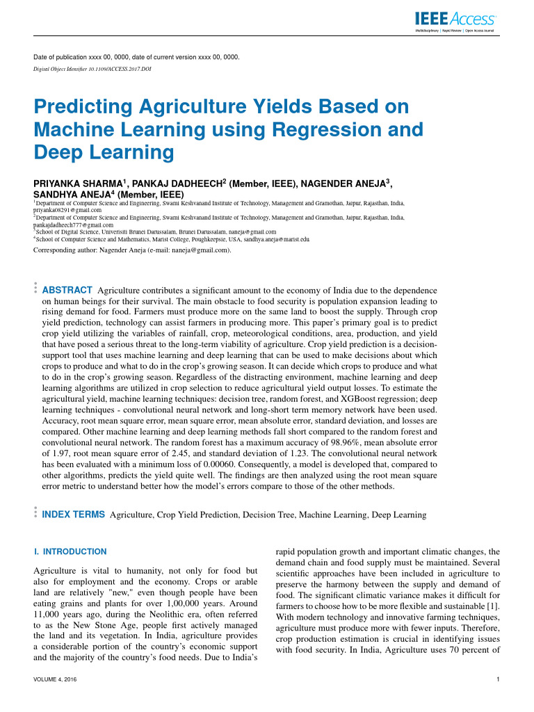 Predicting Agriculture Yields Based On Machine Lea | PDF | Machine ...