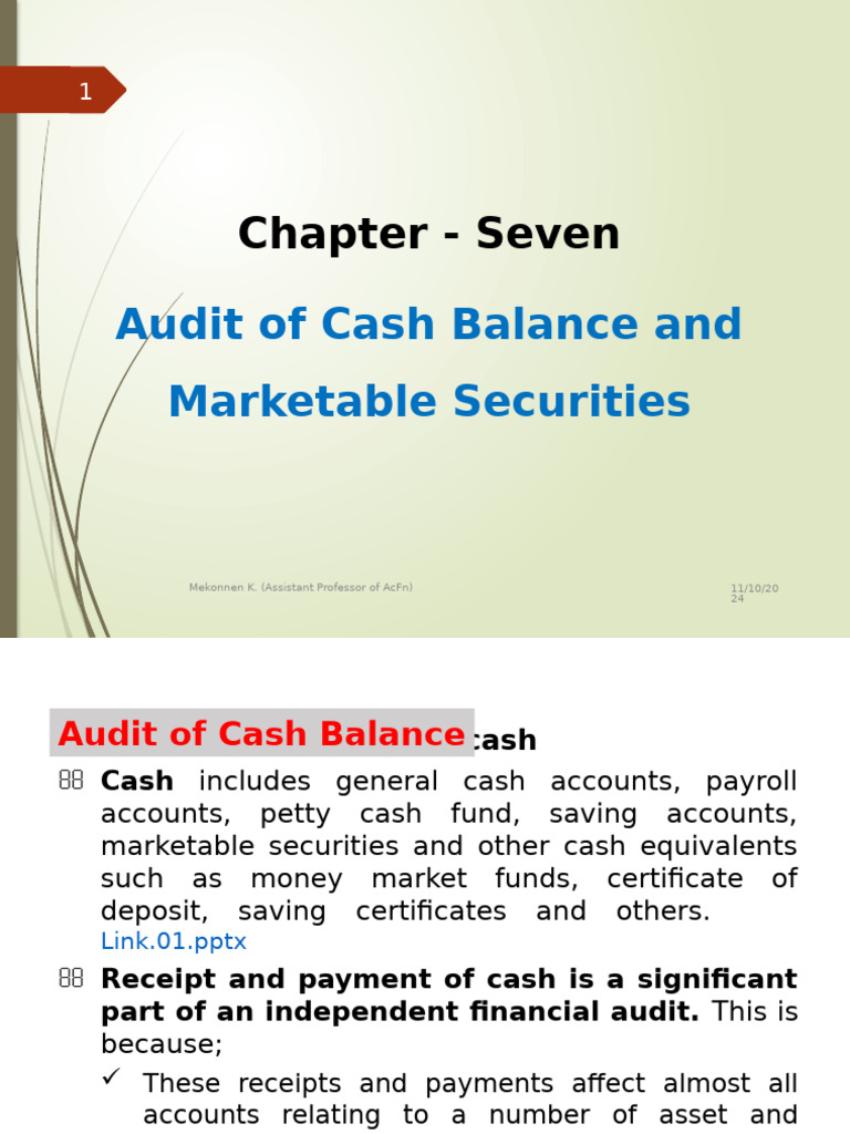 Chapter - Seven: Audit of Cash Balance and Marketable Securities | PDF ...