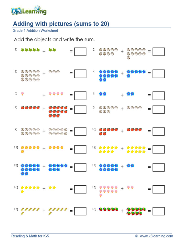 Sums To 20 With Pictures-Đã G P | PDF