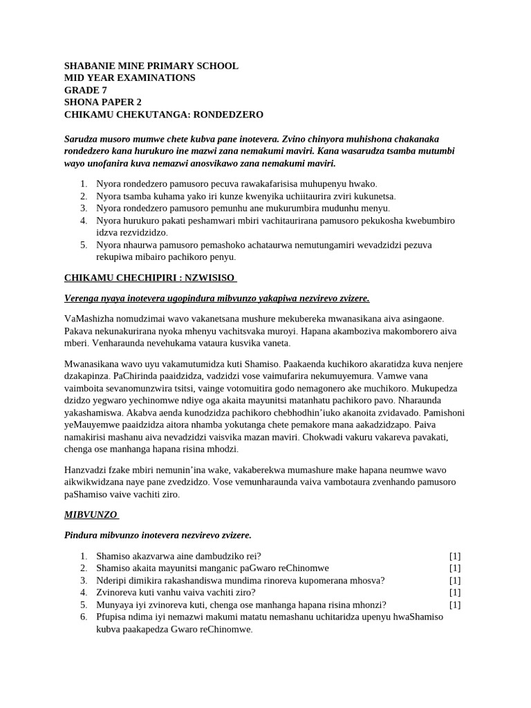 Shabanie Mine Primary School Final | PDF