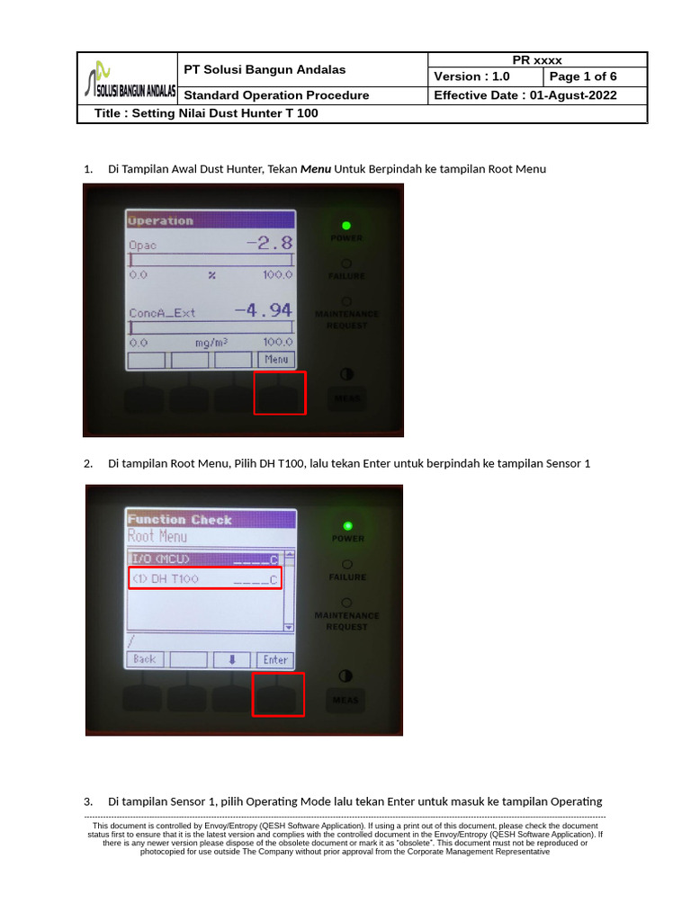 Sop Setting Nilai DH T100 | PDF