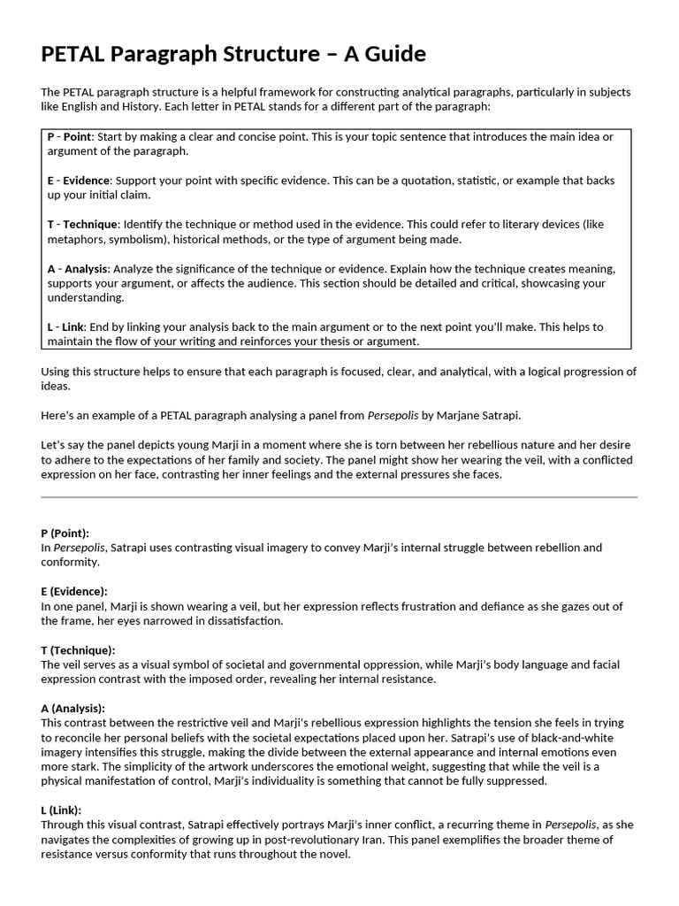 CT 2 Guide To PETAL Paragraph Structure Persepolis Theme | PDF