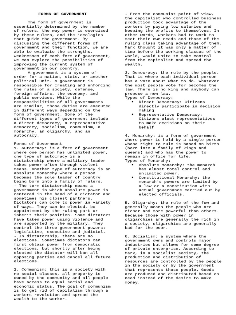 Understanding Forms of Government | PDF | Government | Dictatorship