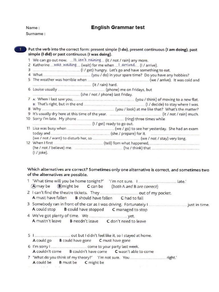 English Grammar Test | PDF