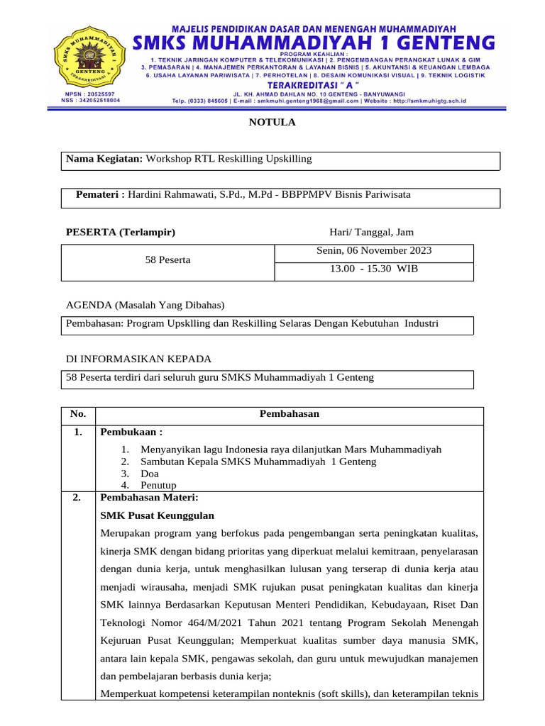 6-7 November - Notula Workshop RTL REUPSKILLING | PDF