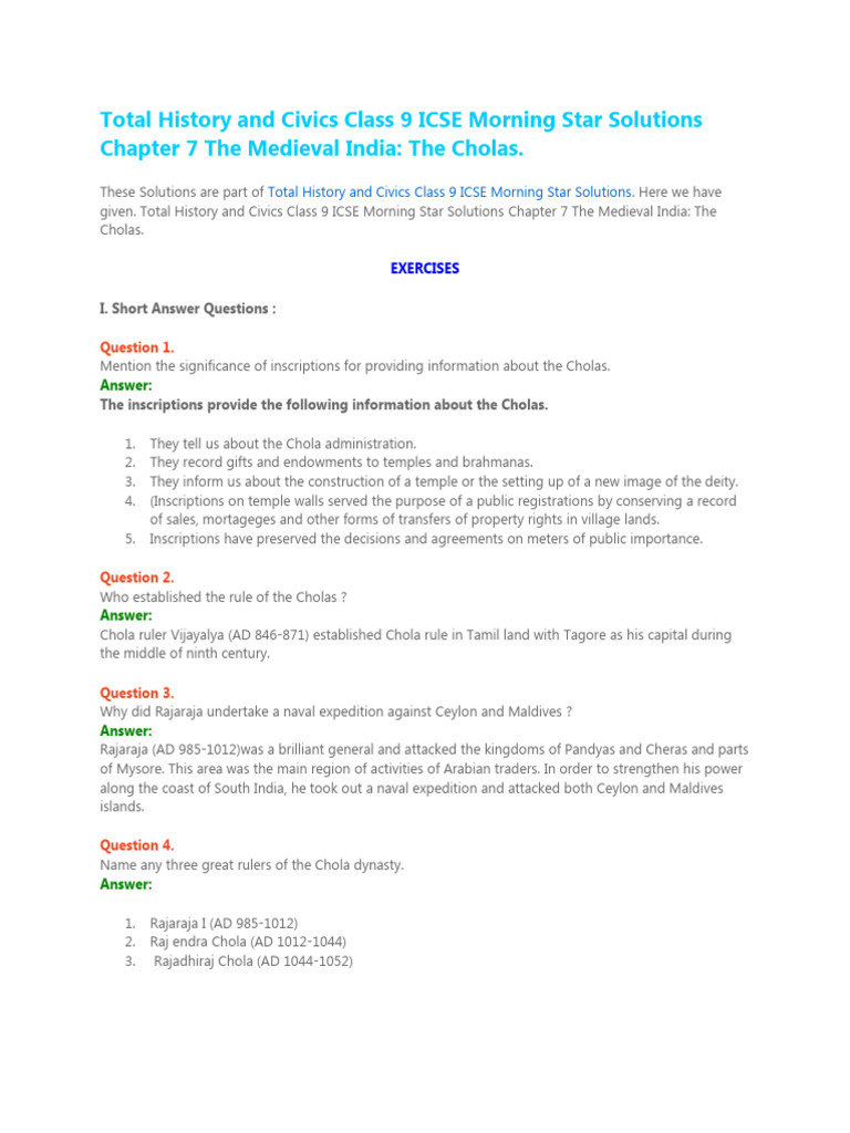 Total History and Civics Class 9 ICSE Morning Star Solutions Chapter 5 | PDF | South India