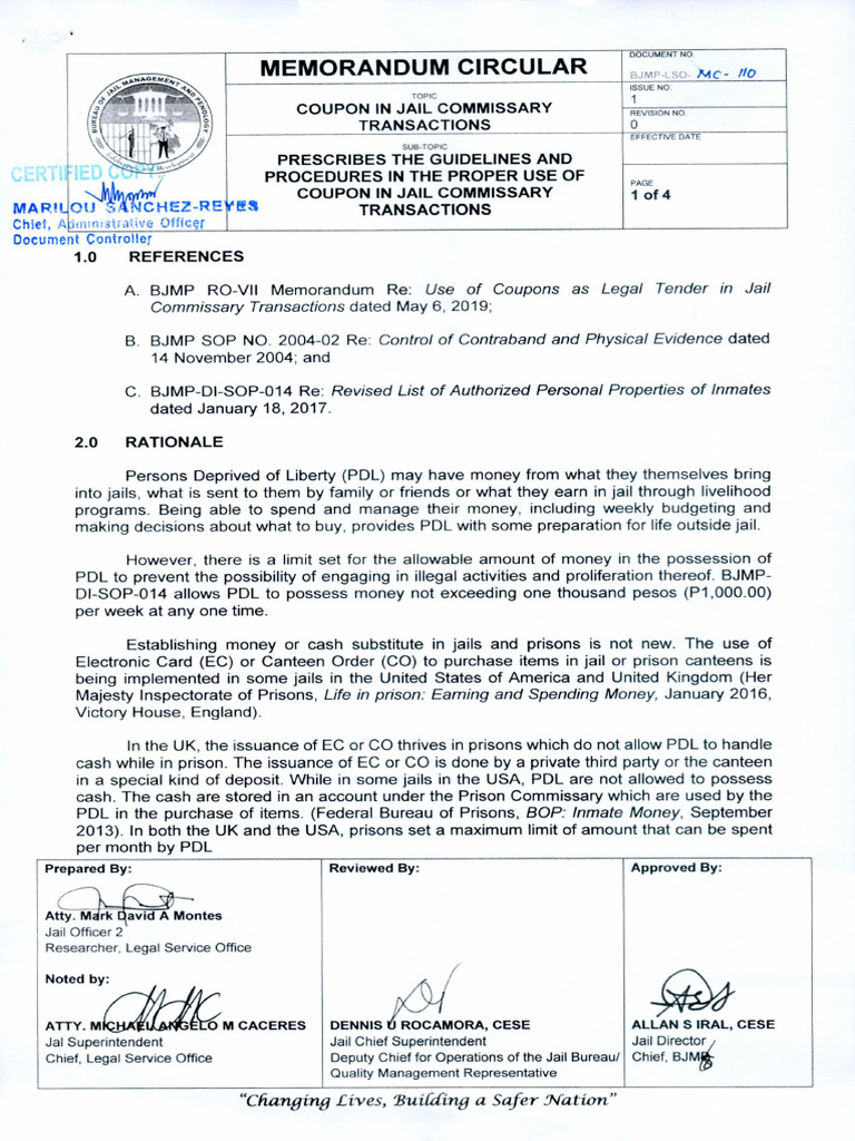 BJMP Memorandum Circular No 110 | PDF