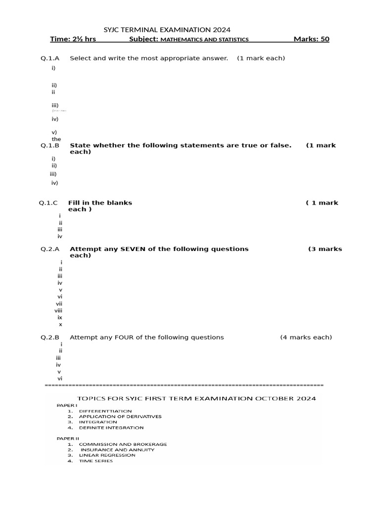 Syjc First Term Paper Pattern | PDF