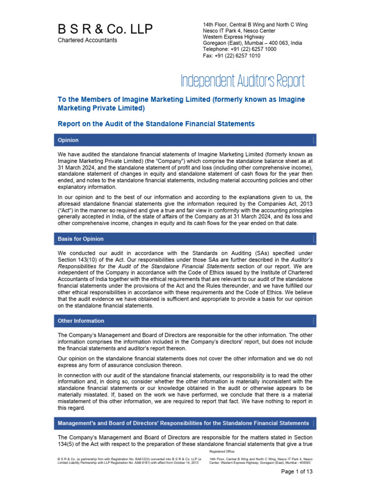 Imagine Marketing Ltd Audit Report | PDF | Audit | Going Concern