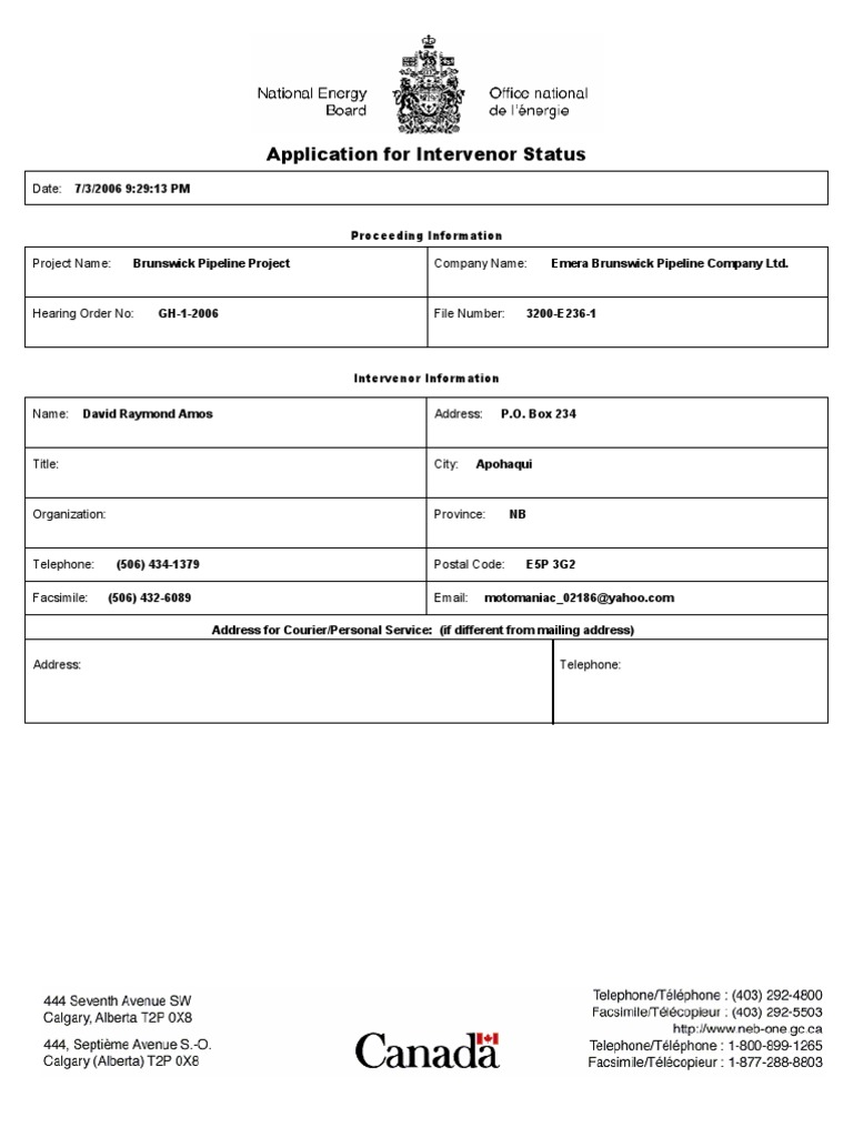 Application For Intervenor Status: Date | PDF | Intervention (Law) | Mail