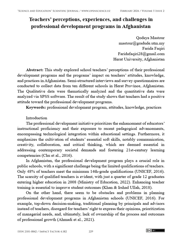 Afghan Teachers' Views on PD Programs | PDF | Methodology | Teachers