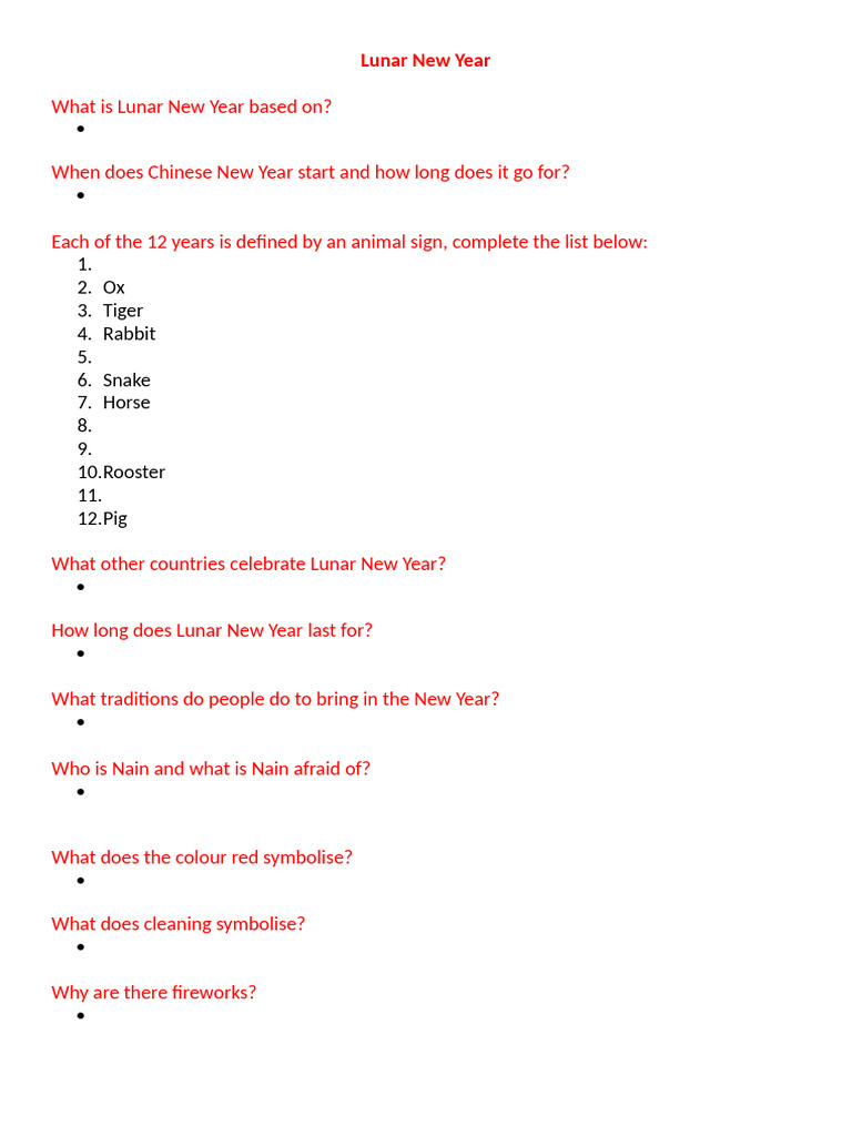 Lunar New Year | PDF | Foreign Language Studies | Religion & Spirituality