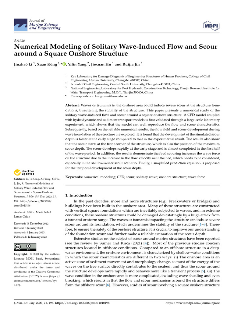 波浪与冲刷numerical Modeling Of Solitary Wave Induced Flow And Scour Around A Square Onshore