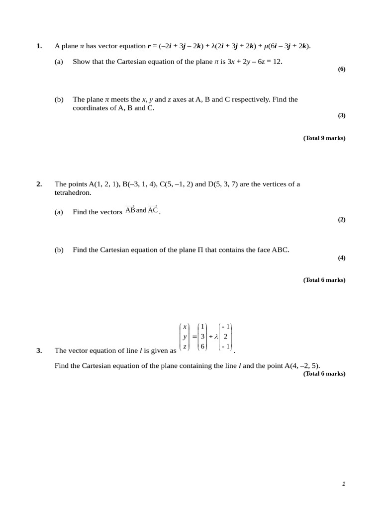 Alevel Further Maths Vector Pdf Cartesian Coordinate System Euclidean Vector