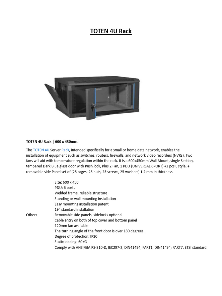 Toten 4U Server Rack Specifications | PDF