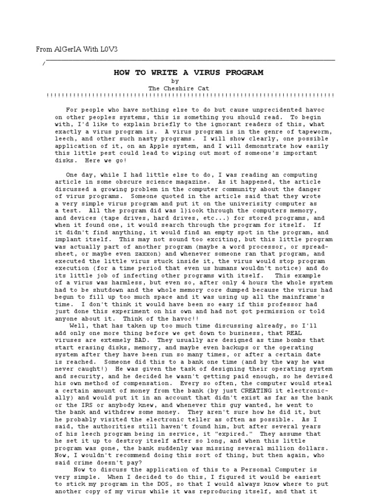 How To Write A Virus Program - Begginers | PDF | Computer Virus ...