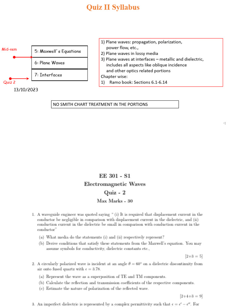 EE 301 Quiz II: Electromagnetic Waves | PDF | Waves | Polarization (Waves)