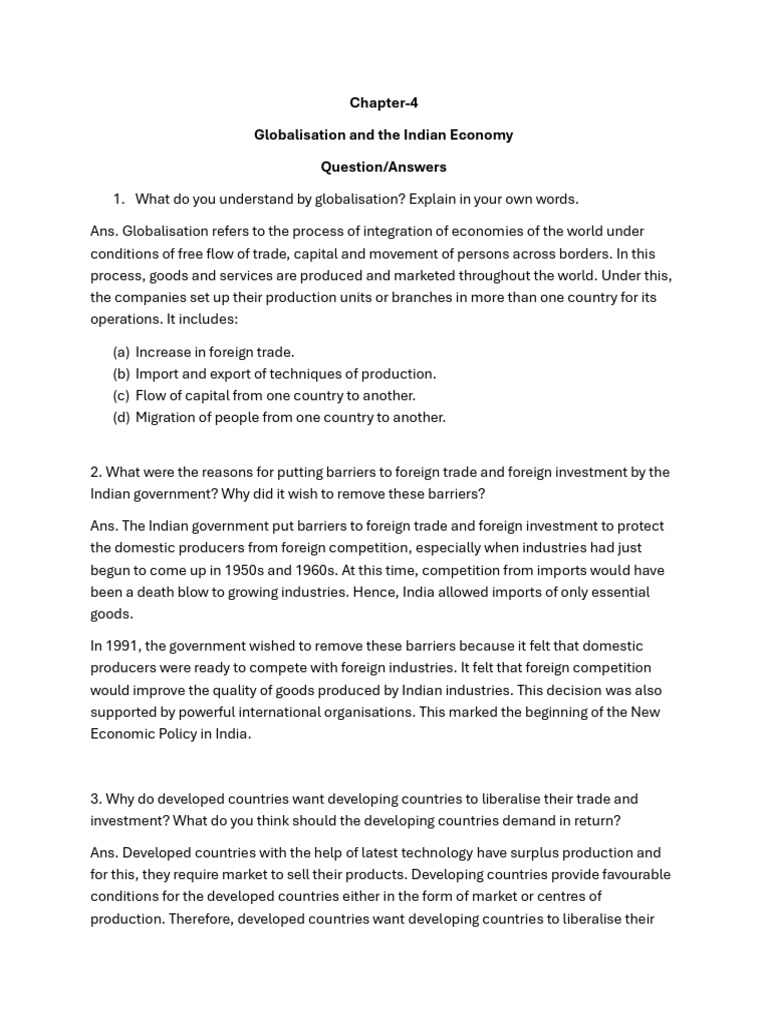 Class 10 Economics Ch-4 | PDF | Globalization | International Trade