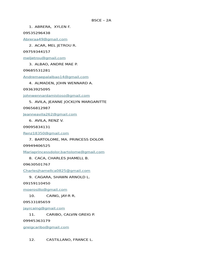 BSCE 2A List of Names | PDF