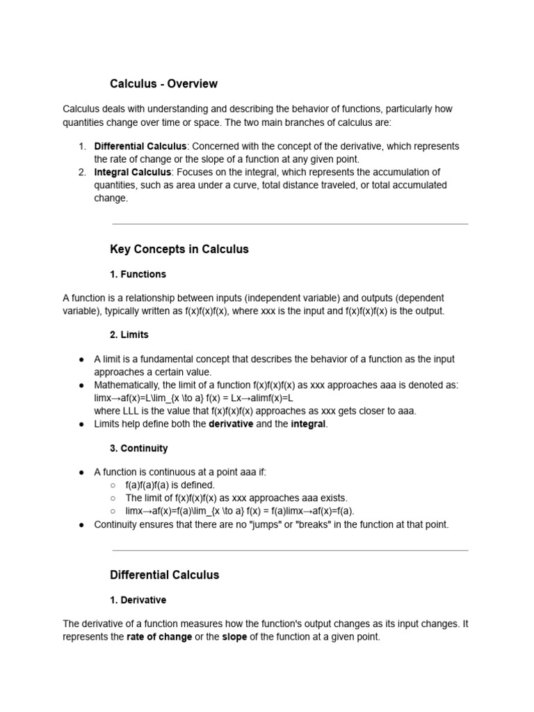Calculus - Overview | PDF | Integral | Derivative