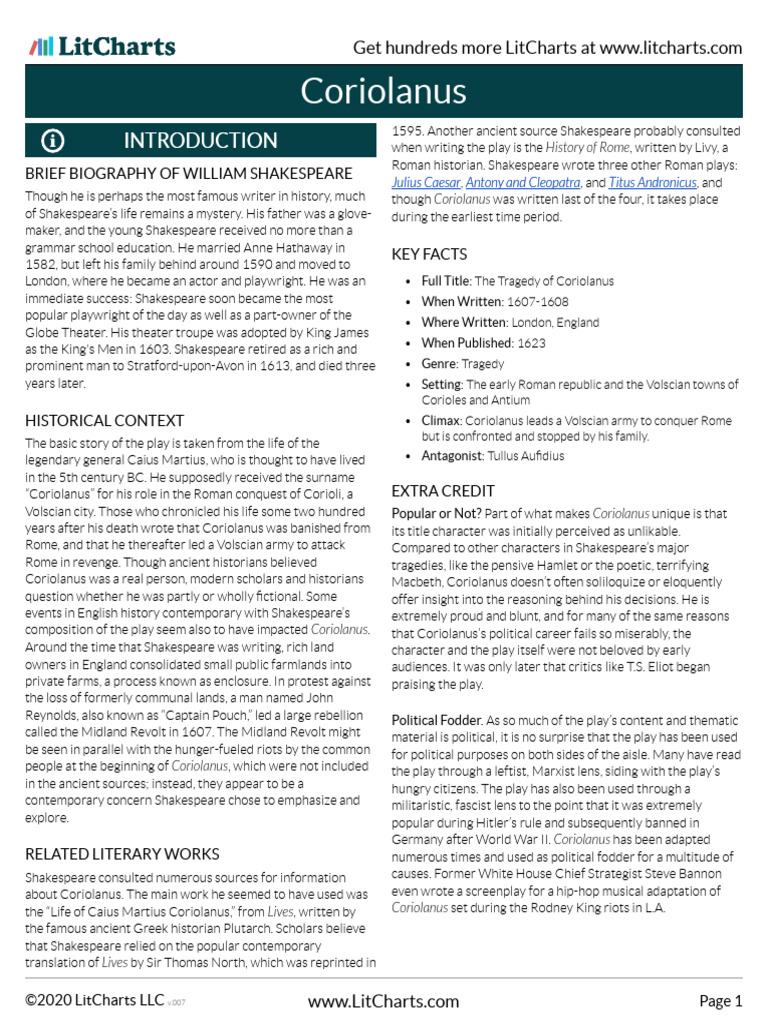 Coriolanus: Shakespeare's Tragic Hero | PDF