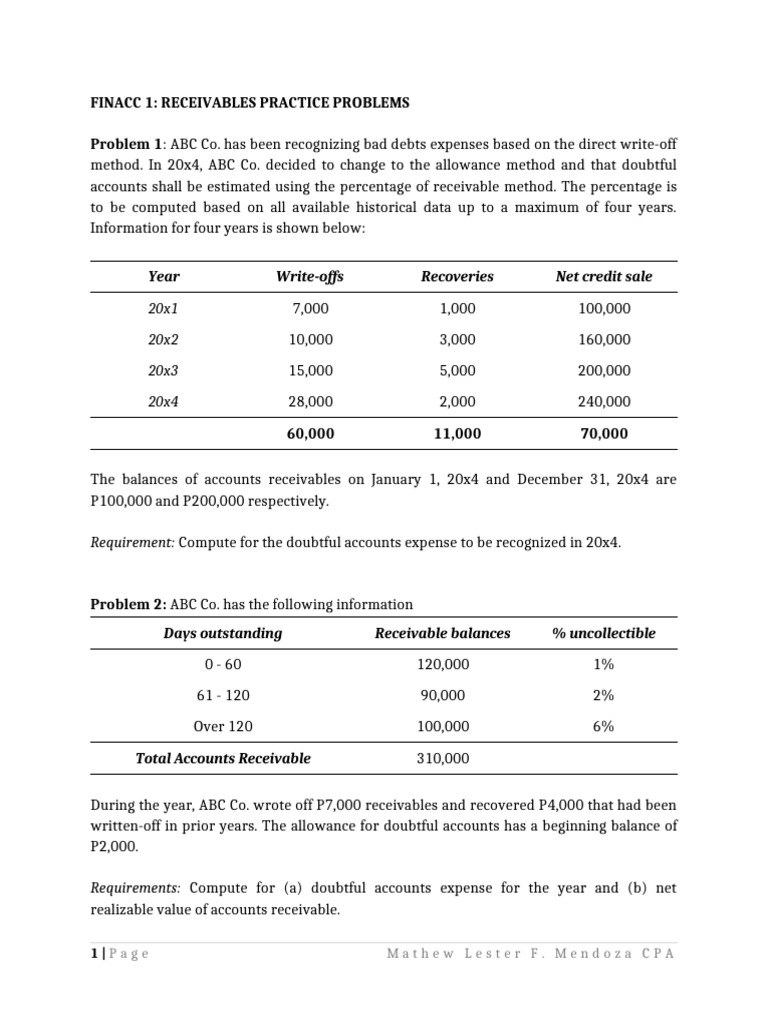 20x4 Doubtful Accounts Expense Analysis | PDF | Bad Debt | Money