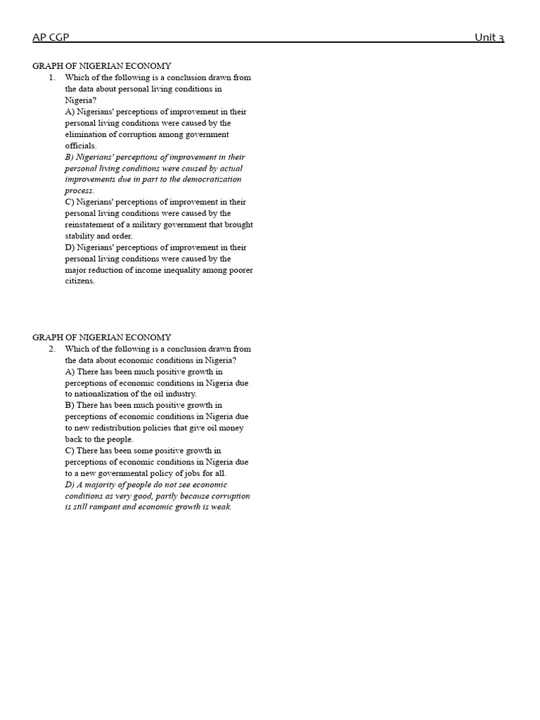 AP CGP MCQ Unit 3.9 | PDF