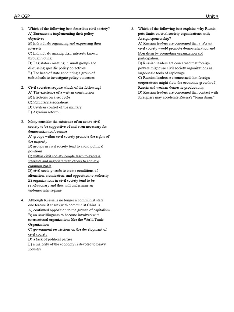 AP CGP MCQ Unit 3.22 | PDF | Civil Society | Soviet Union
