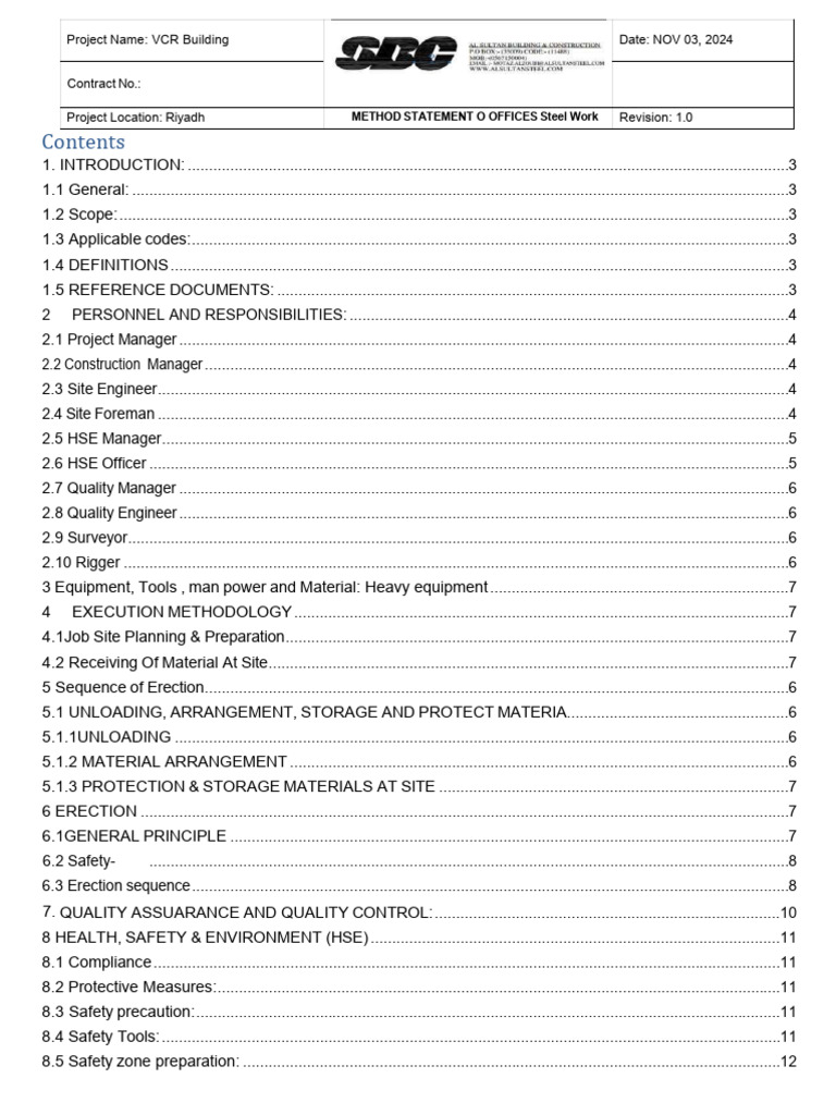 Method Statement For Steel Work Erection Pdf Personal Protective