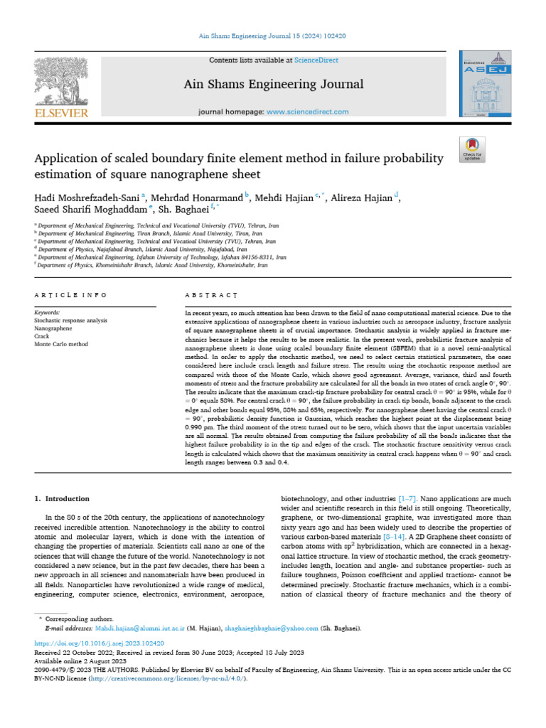 Application of Scaled Boundary Finite Element Method in Failure Prabability Estimation of Square ...