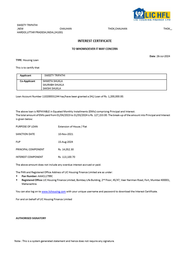 Interest Certificate: To Whomsoever It May Concern | PDF | Business