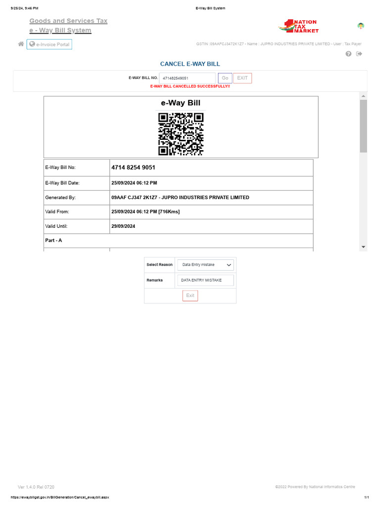 E-Way Bill Cancellation Notice | PDF