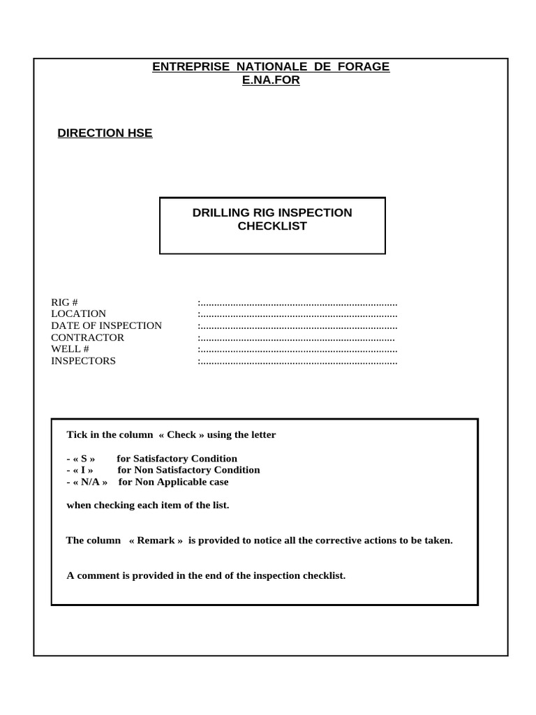 Drilling Rig Inspection Checklist | PDF | Personal Protective Equipment ...