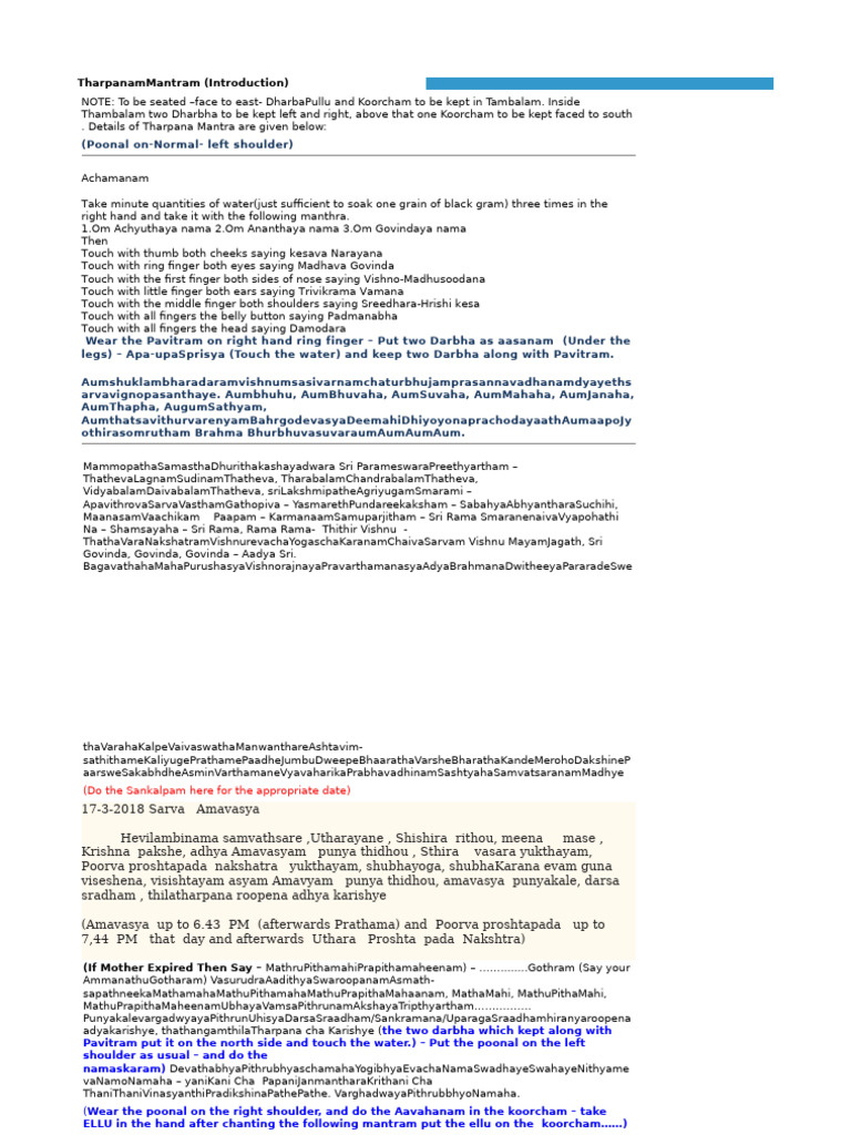 A'vasya Mantram + Sankalpam Edited | PDF | Vishnu | Hindu Deities