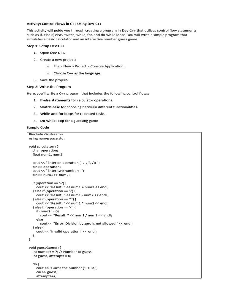 Activity - Control Flows in C Using Dev C | PDF | Control Flow | Programming Paradigms